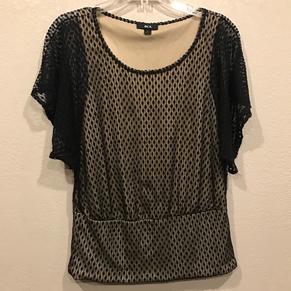 BCX | Tops | New Black Lace Top With Tan Lining | Poshmark